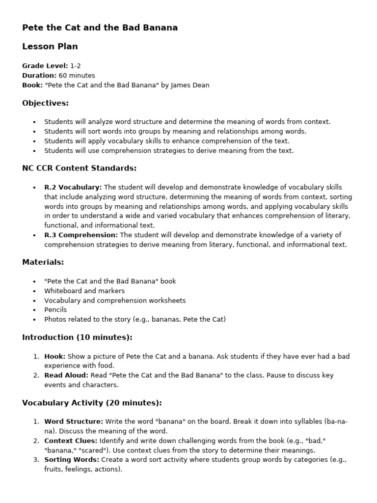 AI Assignment Pete The Cat and The Bad Banana | PDF | Reading ...
