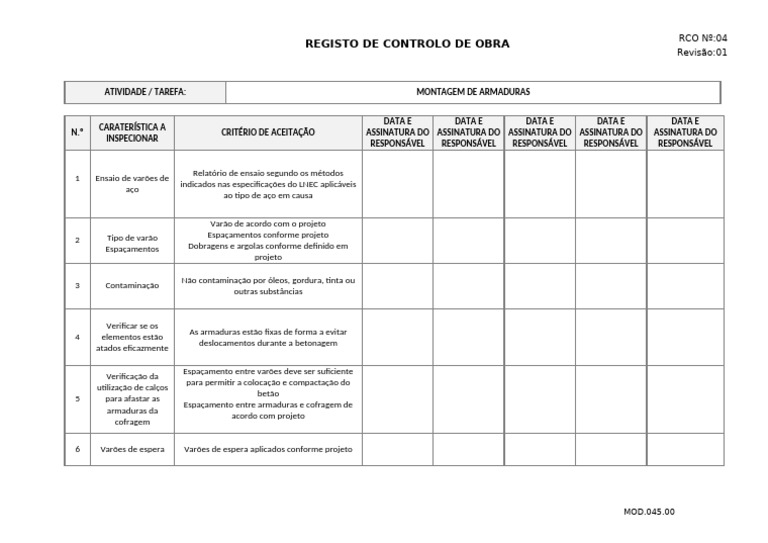 RCO.04.01 Montagem Armaduras | PDF | Tecnologia e Engenharia