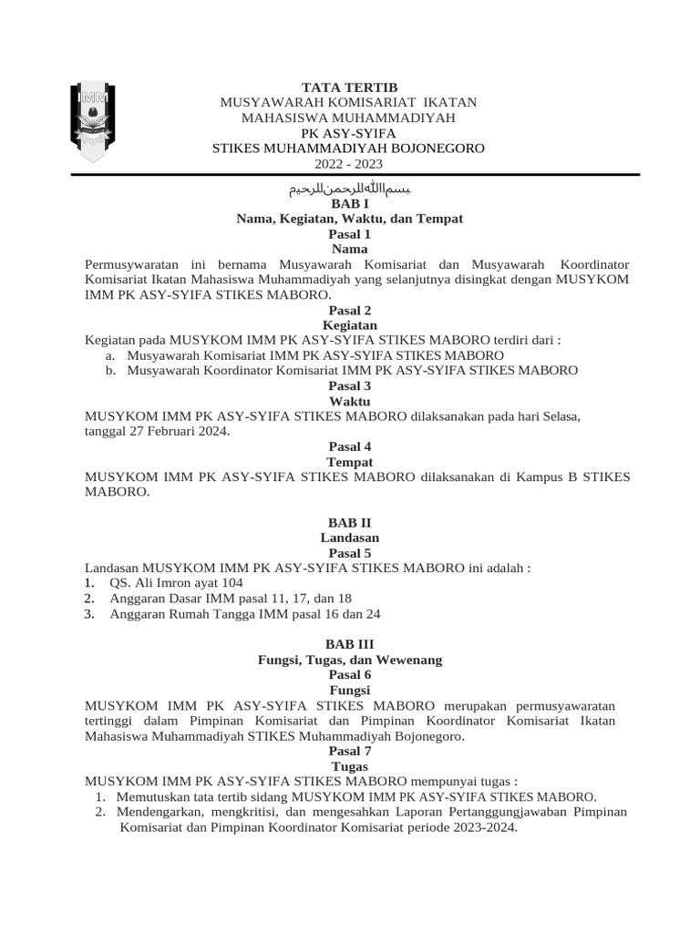 Tata Tertib Musyawarah IMM | PDF | Hukum