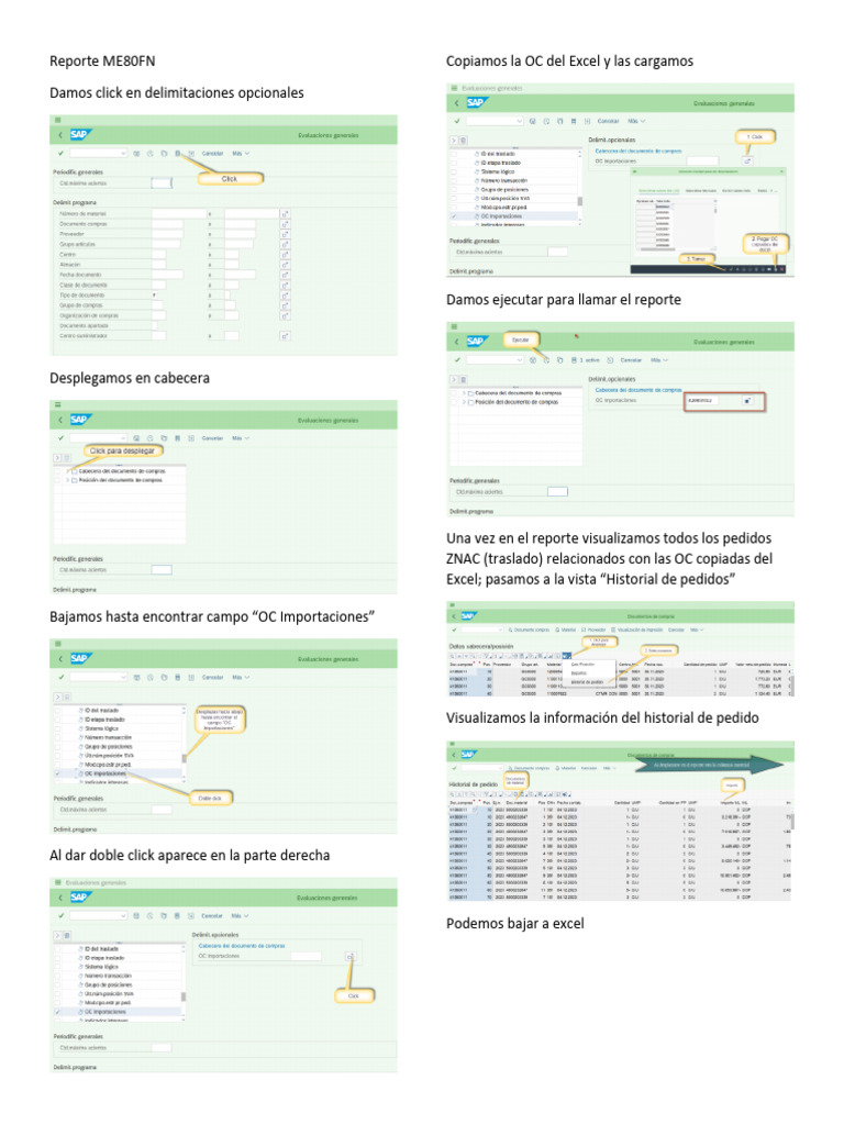 Reporte ME80FN - Campo OC Importaciones | PDF