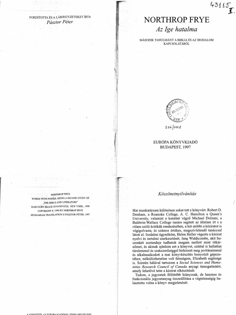 Northrop Frye Az Ige Hatalma N | PDF