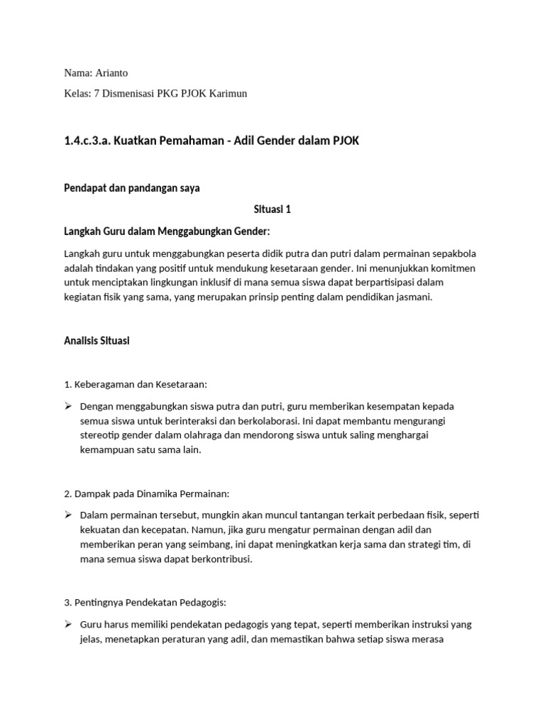1.4.c.3.a. Kuatkan Pemahaman 1 - Adil Gender Dalam PJOK - Arianto | PDF ...