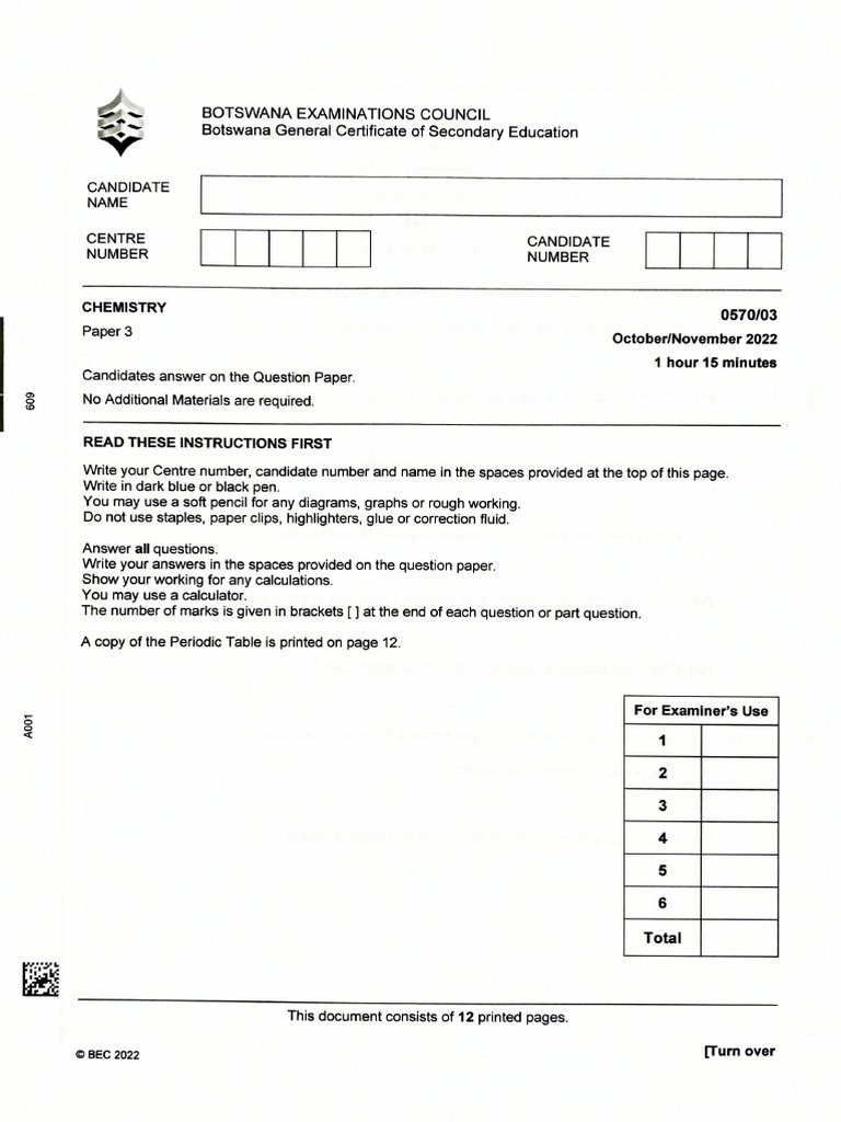 Chemistry Bgcse 2022 | PDF