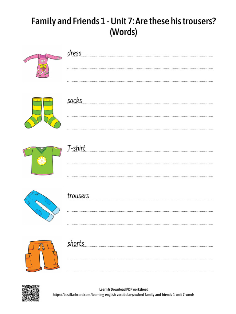 Unit 7 Vocabulary: Clothing Items | PDF
