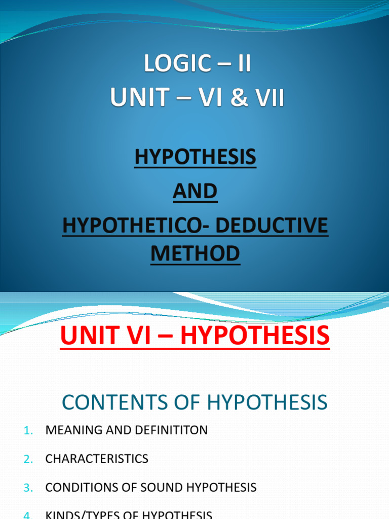 Unit Vi & Vii Hypothesis | PDF | Hypothesis | Deductive Reasoning