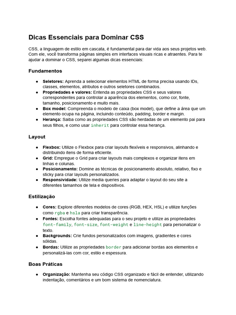 Dicas Essenciais para Dominar CSS | PDF | Informática Dicas Essenciais para Dominar CSS | PDF | Informática