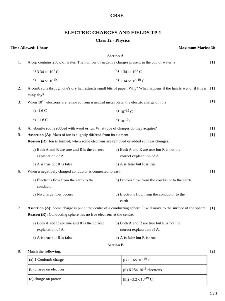 Electric Charges and Fields TP 1 (Electric Charge, Conservation of ...