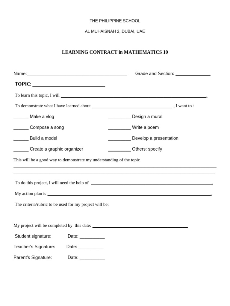 Learning Contract Template | PDF