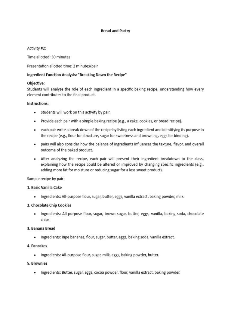 Bread and Pastry Activity 2 | PDF | Cakes | Baking