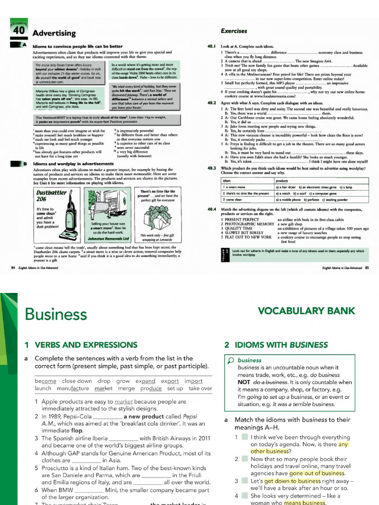 Business Idioms + Vocabulary | PDF