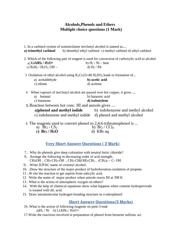 Alcohol Phenol and Ethers QB | PDF | Ether | Organic Chemistry