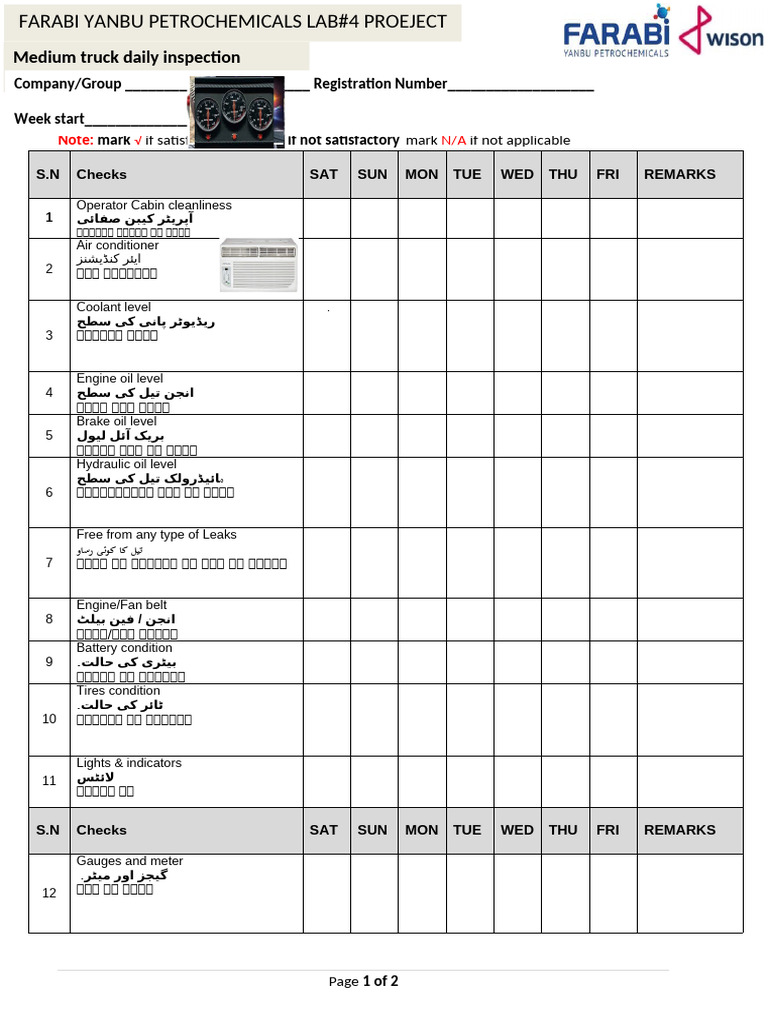 20 MEDIUM Truck Daily Inspection Checklist | PDF