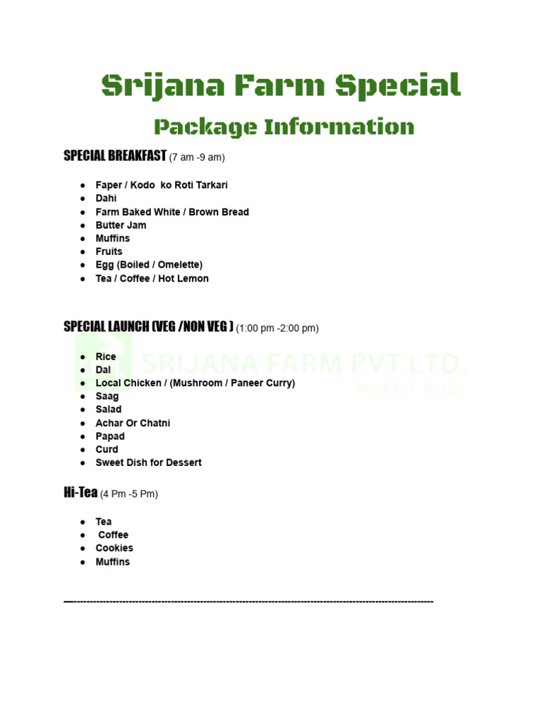 LMC Srijana Farm Special Package Information | PDF