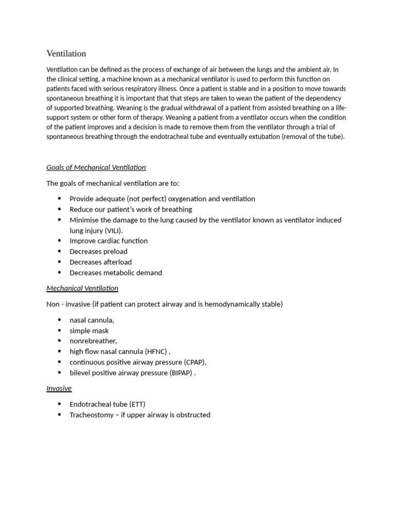 Ventilation and Weaning Process | PDF | Medical Specialties | Clinical ...