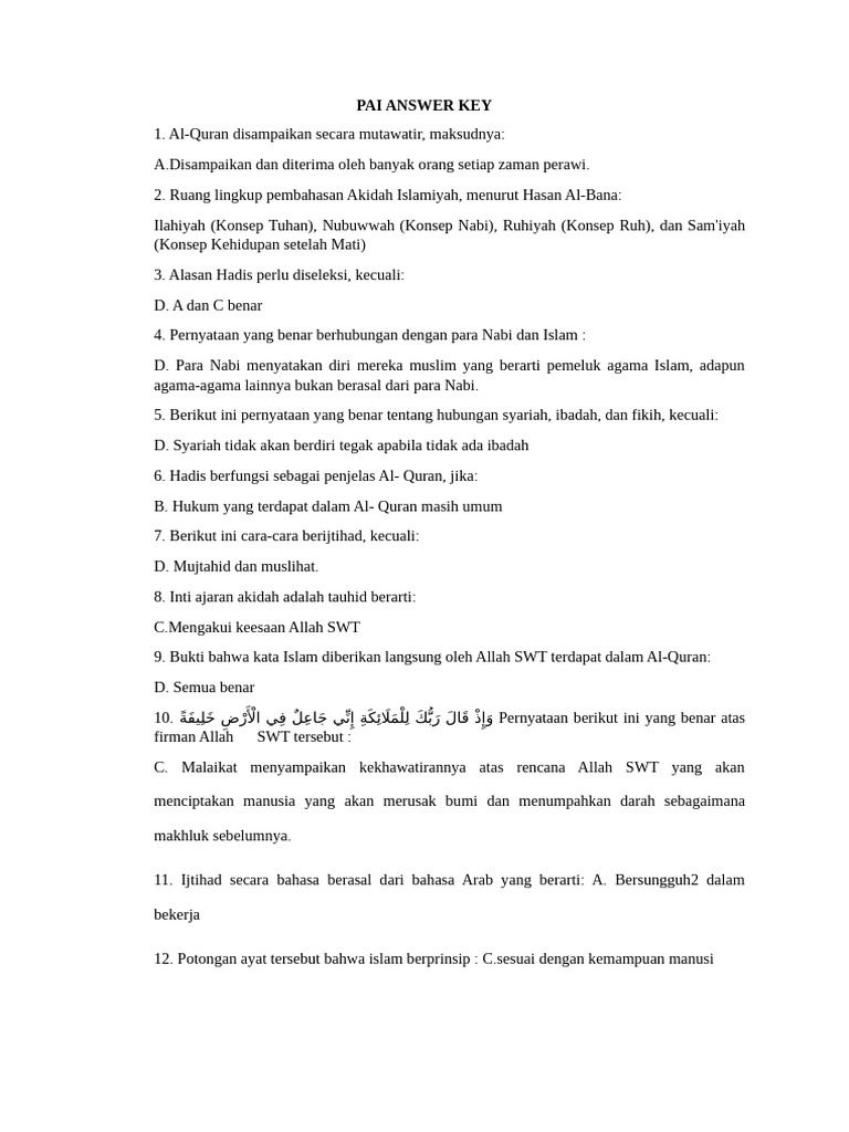 Pai Answer Key | PDF
