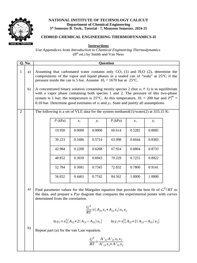 CETD-II_Tutorial_7 | PDF | Physical Chemistry | Thermodynamics