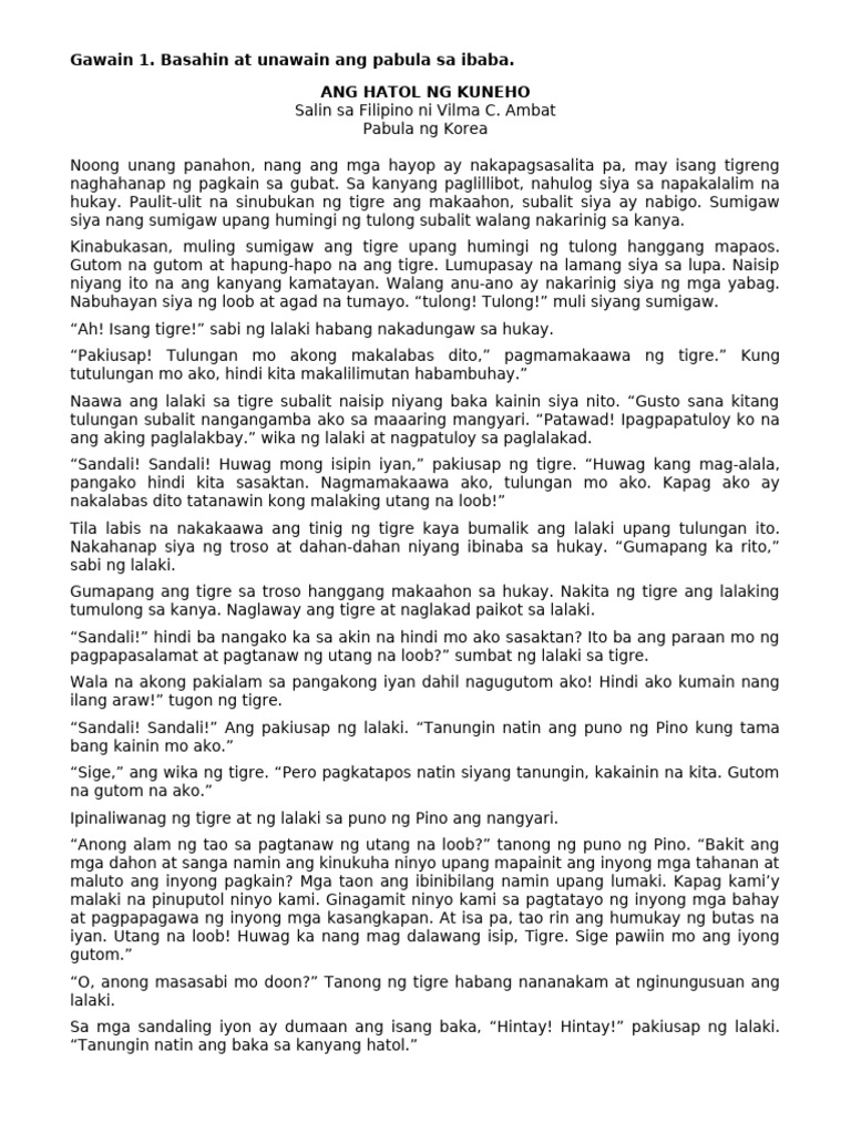 Pabula - Ang Hatol NG Kuneho | PDF