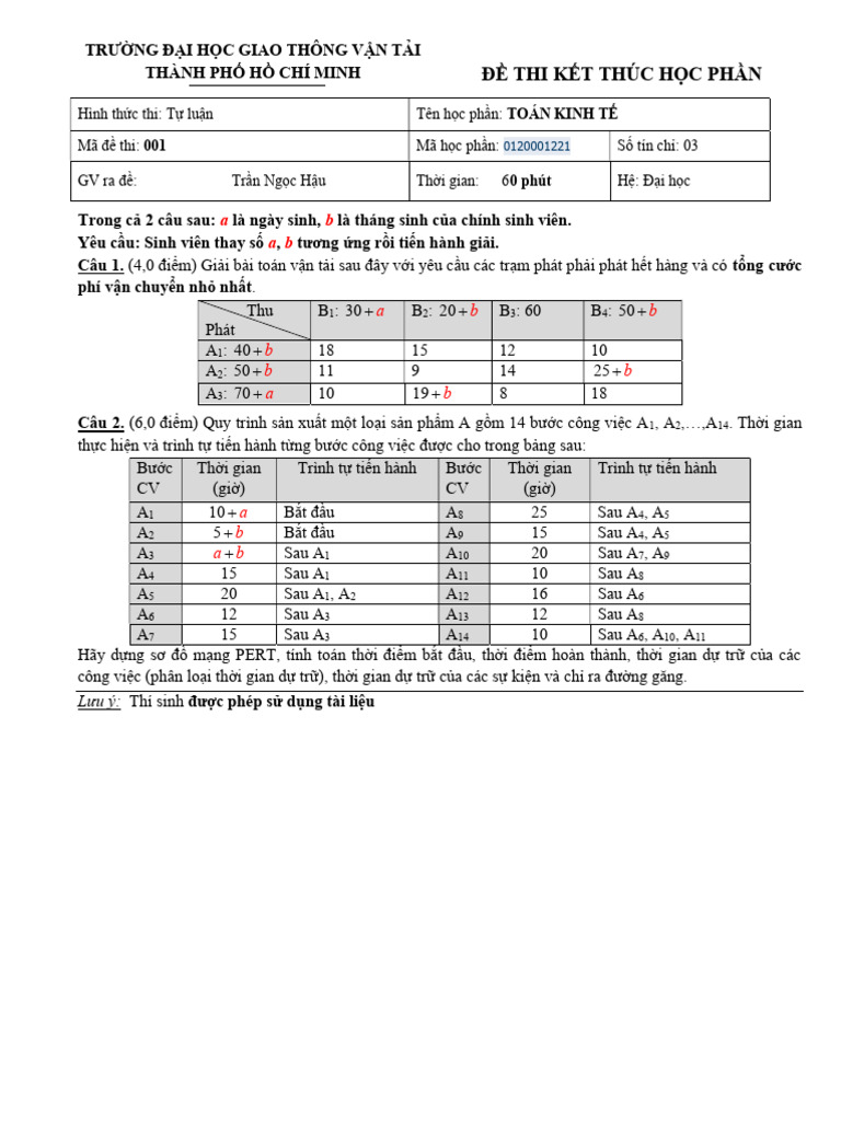 De Thi TKT 001 HK1-24-25 | PDF