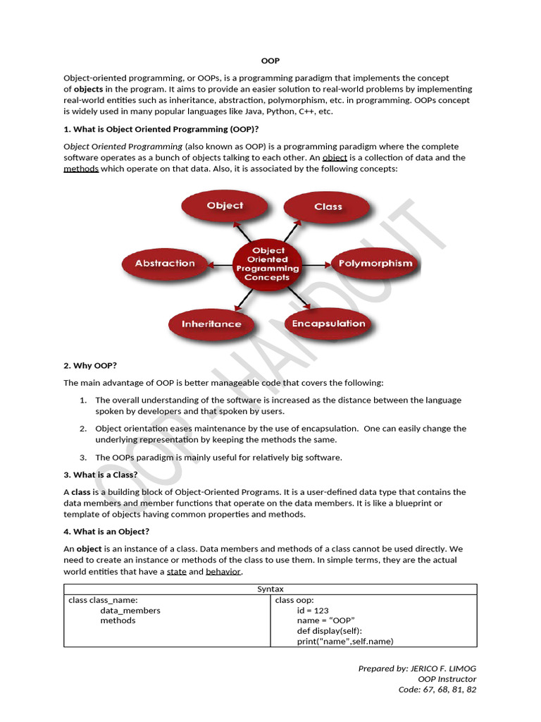 OOP Handout | PDF | Method (Computer Programming) | Object Oriented ... OOP Handout | PDF | Method (Computer Programming) | Object Oriented ...