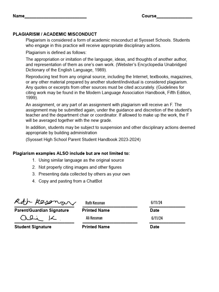 Kami Export - 2024 Research Plagiarism - Academic Misconduct Notice | PDF | Wellness