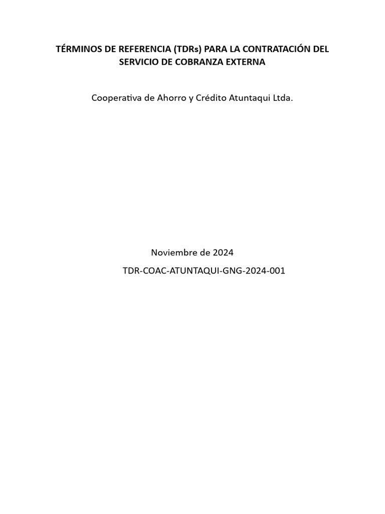 TDRs - Servicio de Cobranza Externa - Pliego | PDF | Seguridad de información | Cooperativa