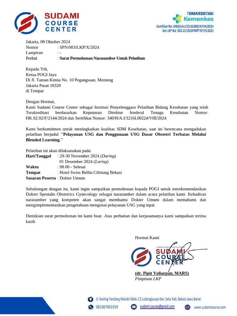 Surat Permohonan Narasumber Untuk Pelatihan | PDF