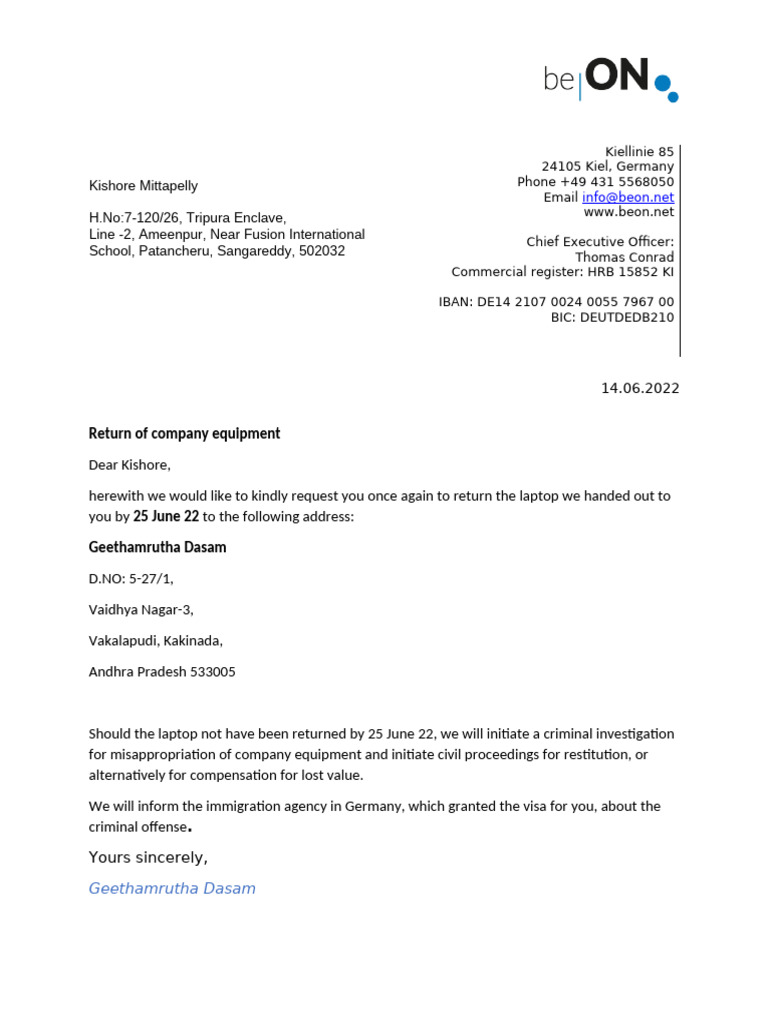 Return of Company Equipment | PDF