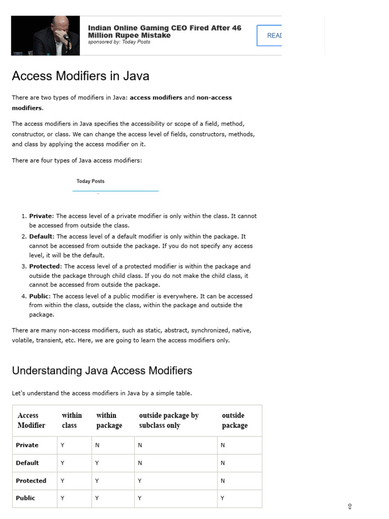 Module-2 - Access Modifiers in Java - Javatpoint | PDF | Class (Computer Programming) | Method ...