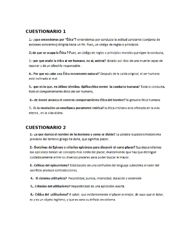 CUESTIONARIOS 1 Al 4 | PDF