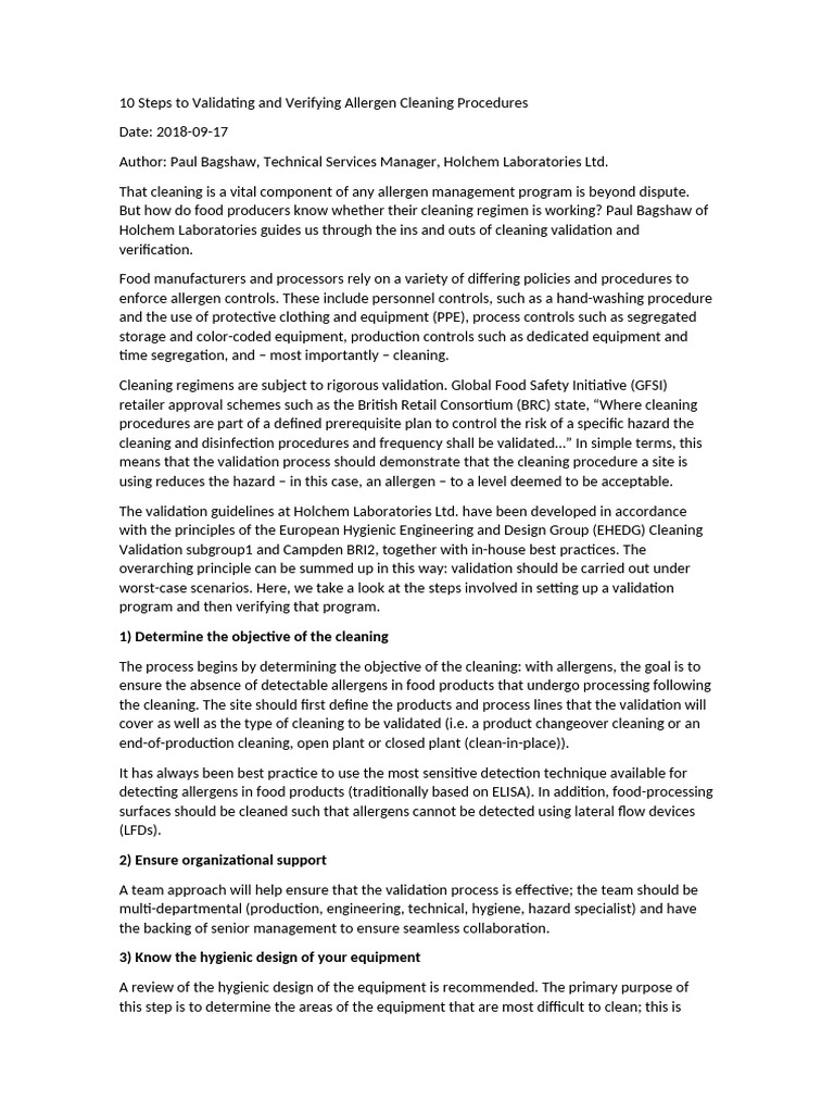 Allergen Cleaning for Food Producers | PDF | Elisa | Verification And ...