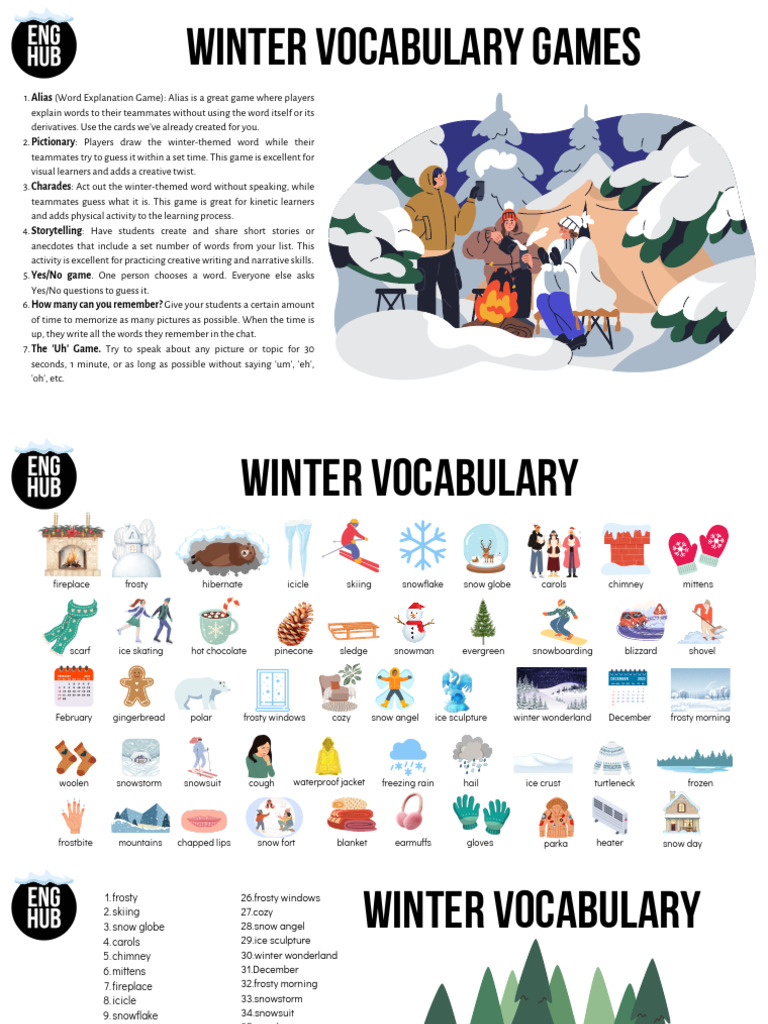 B1-B2 Winter Vocabulary List (Picture Board) | PDF | Winter Phenomena | Water Ice