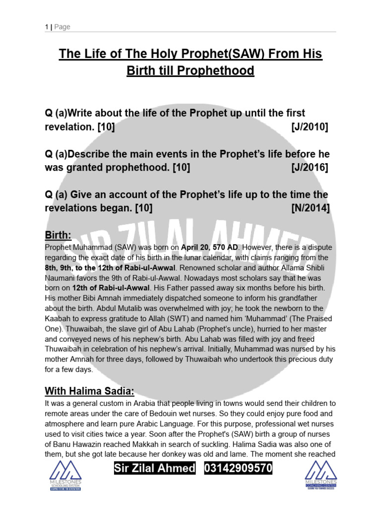 The Life of The Holy Prophet (SAW) From His Birth Till Prophethood ...