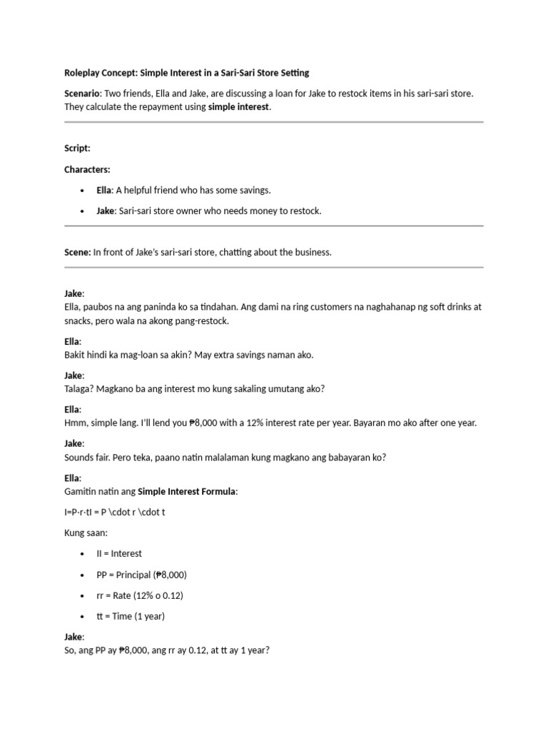 Roleplay Concept | PDF | Interest | Money