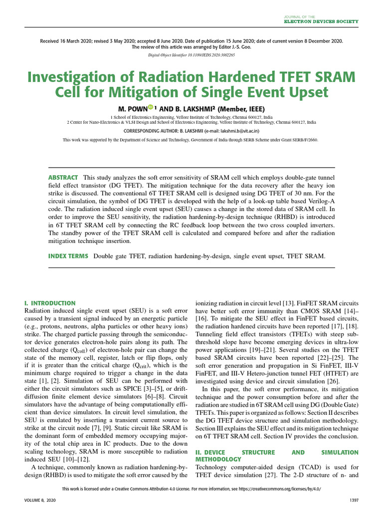 Investigation of Radiation Hardened TFET SRAM Cell For Mitigation of ...