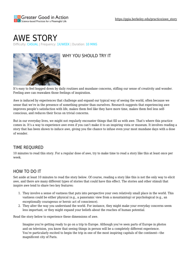 Awe Story - Greater Good in Action | PDF | Psychological Concepts ...