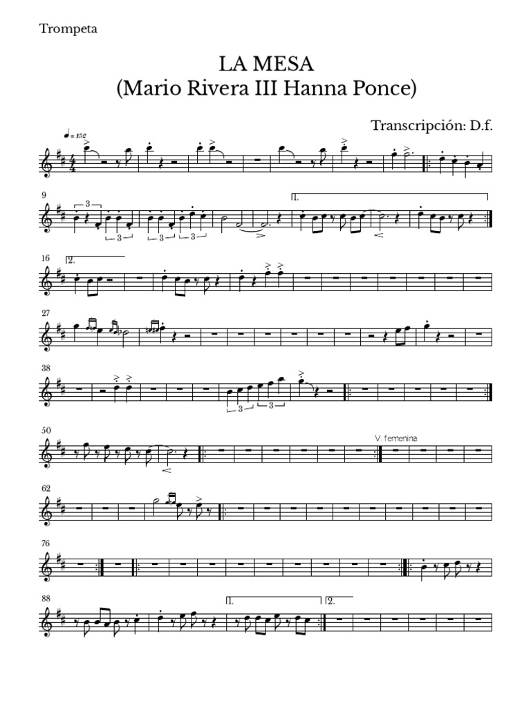 LA MESA Mario Rivera III Hanna Ponce Aument TRUMPET | PDF