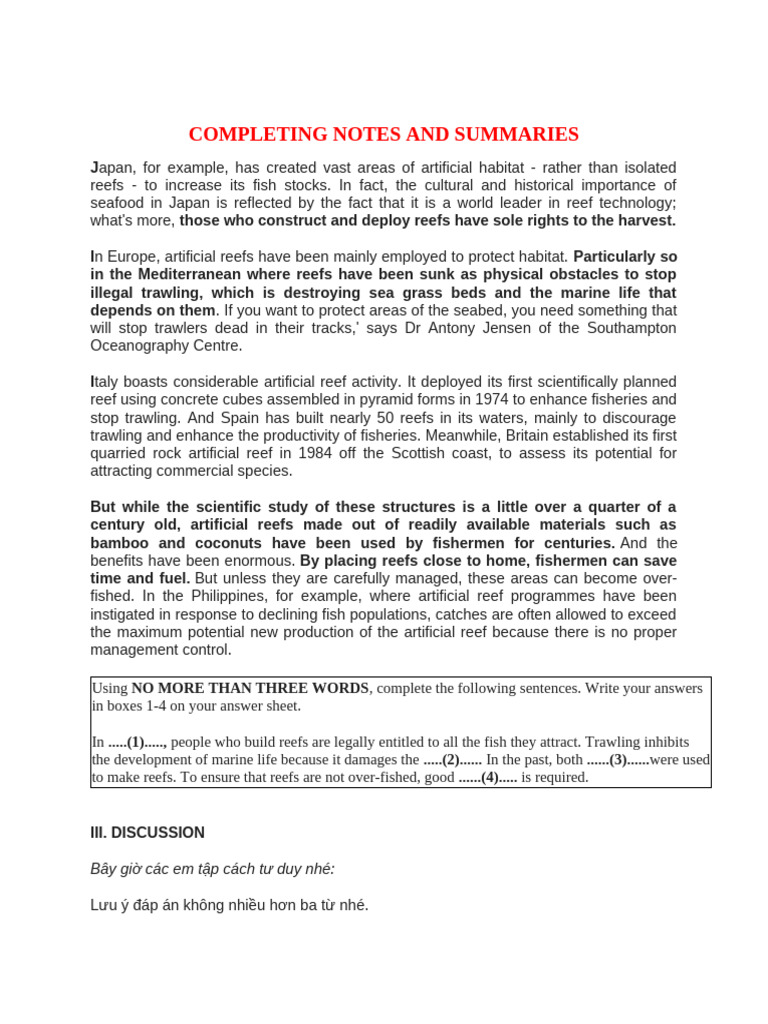 Completing Notes and Summaries | PDF | Trawling | Aquatic Ecology