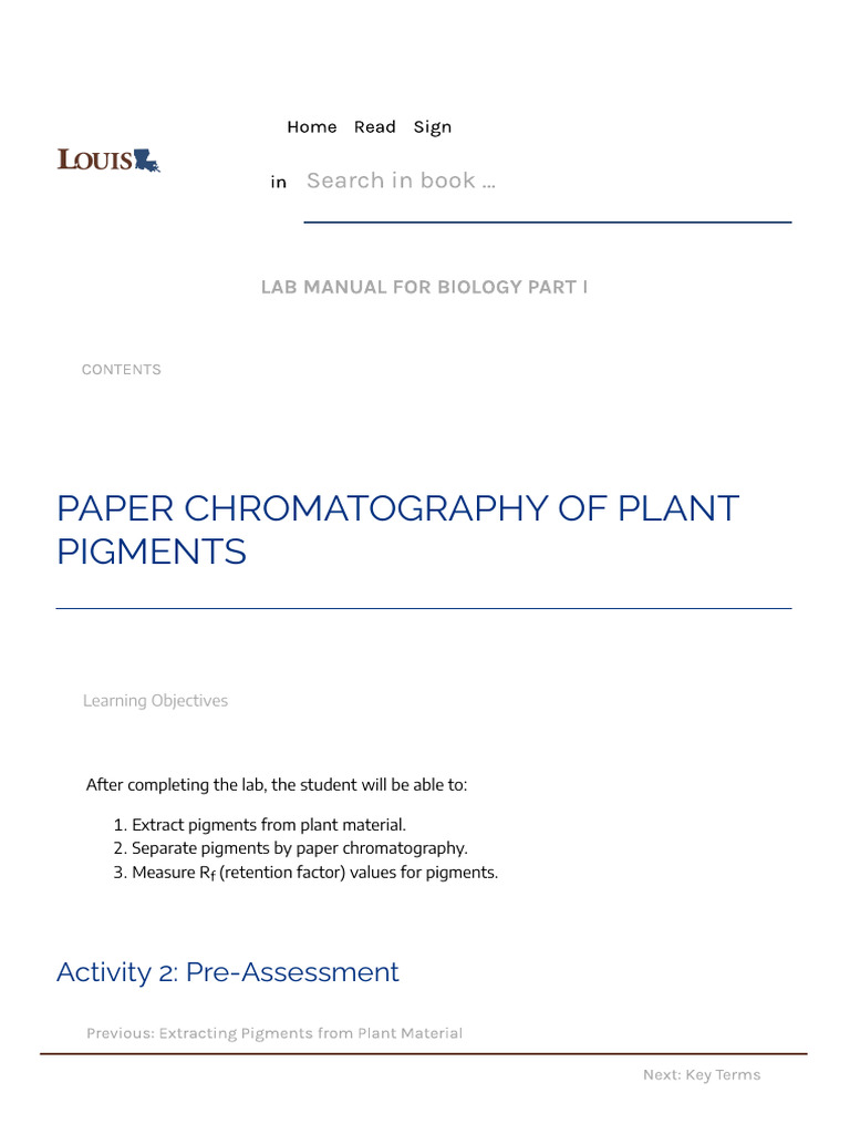 Chromatography of Plant Pigments Lab | PDF | Chromatography ...