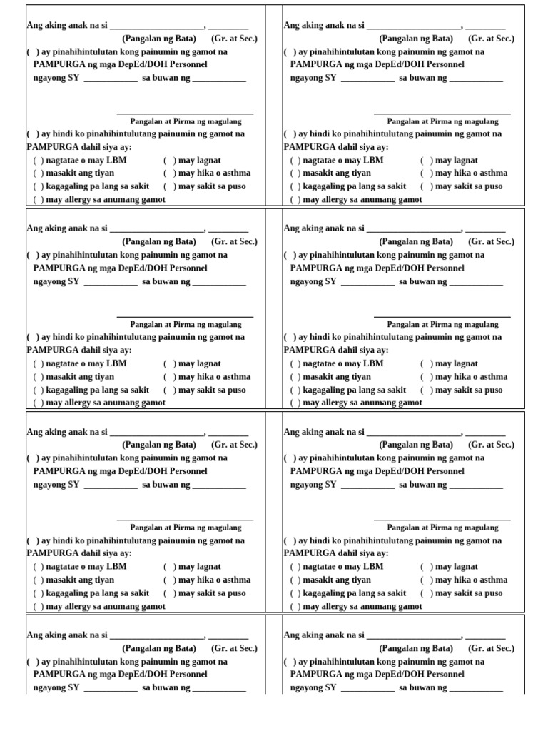 Deworming Template 2023 2024 | PDF