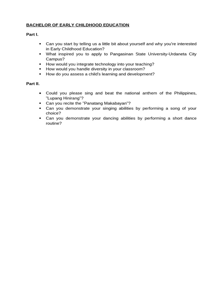 Early Childhood Education Interview Guide | PDF