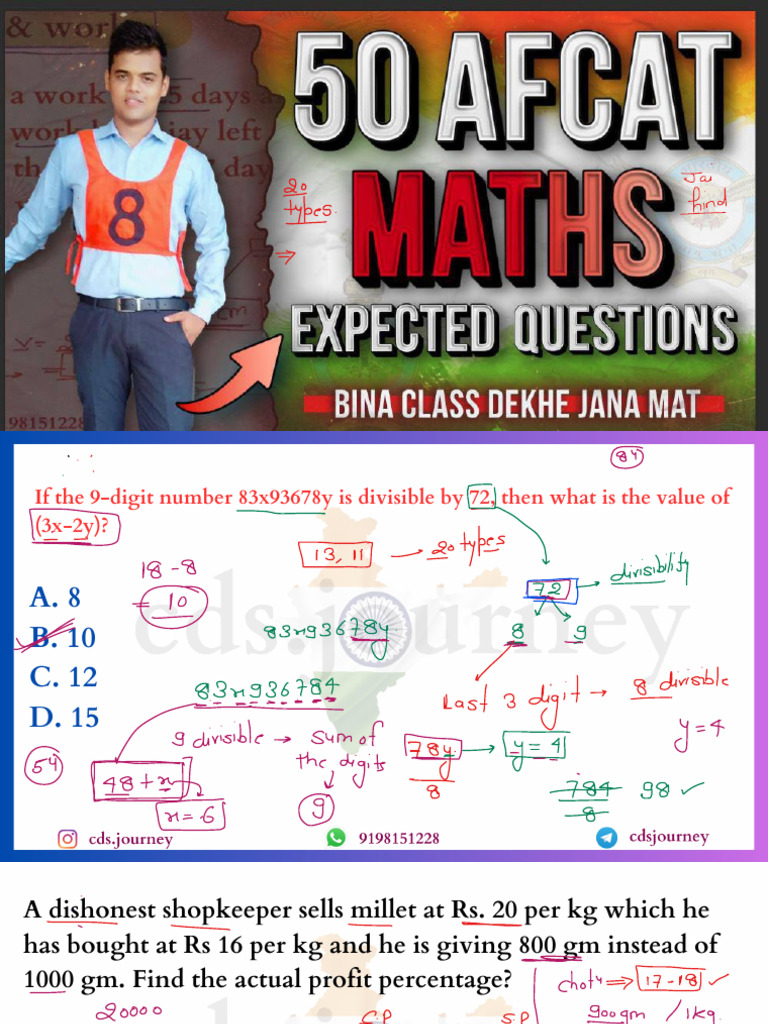 50 AFCAT 2024 Maths Expected Qus | PDF | Percentage