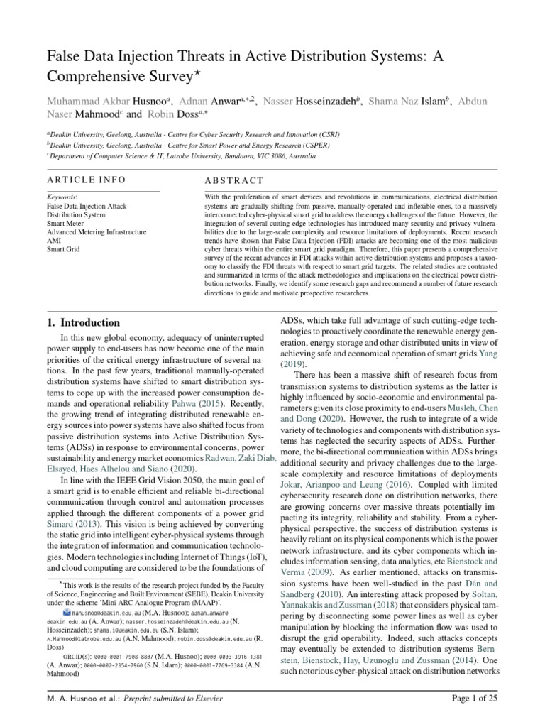 False Data Injection Threats in Active Distribution Systems: A ...