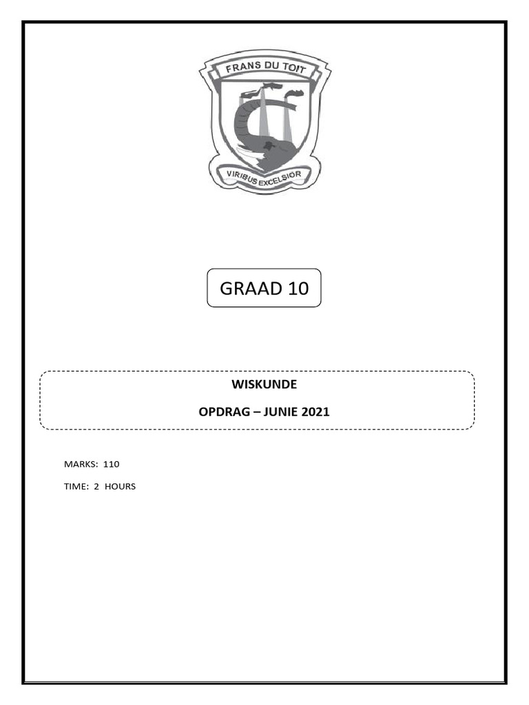 Opdrag Graad 10 Junie 2021 HS Frans Du Toit | PDF