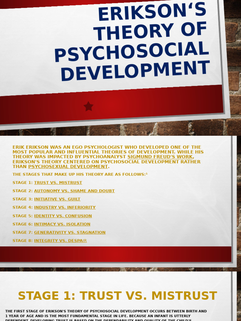 Erkson's Theory of Psychosocial Development | PDF | Behavior | Cognition