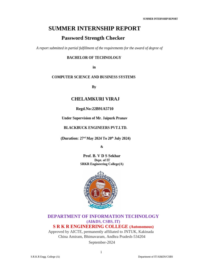 Internship Report Sample 2024 25 | PDF | Databases | Java Script