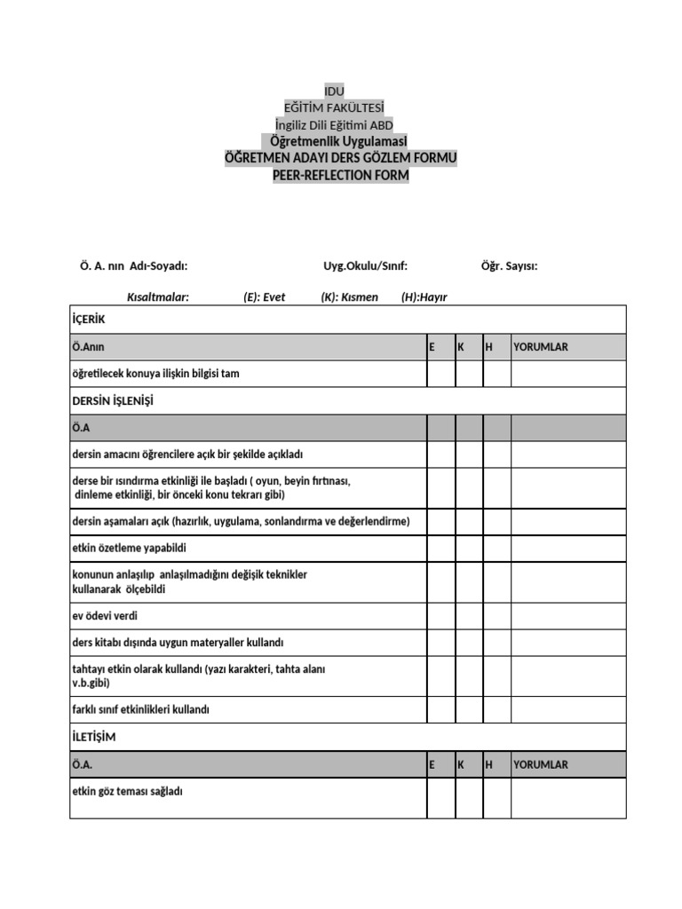 Peer Reflection Form | PDF