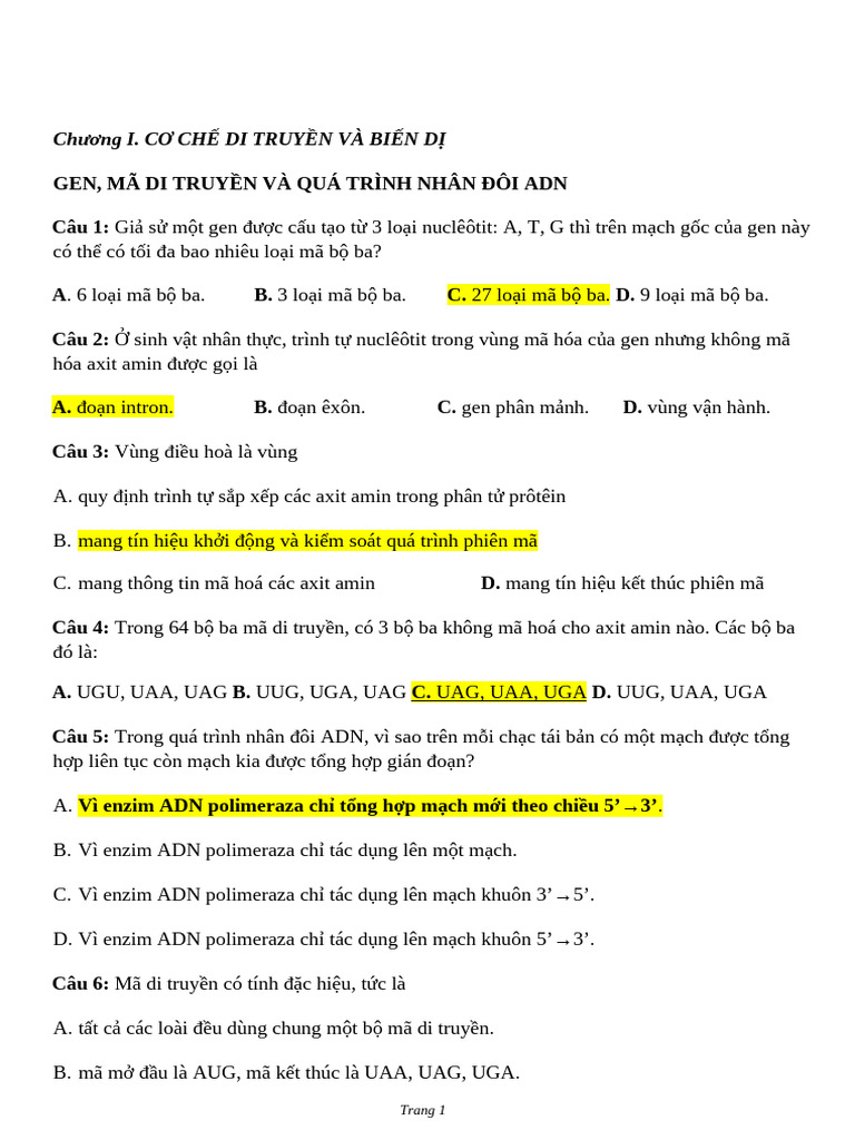 Bai Tap Trac Nghiem Sinh Hoc Lop 12 | PDF