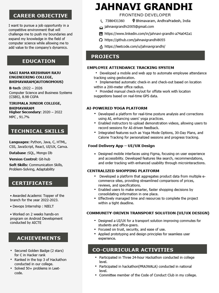Jahnavi-Grandhi - Resume PDF | PDF | Usability | Mobile App