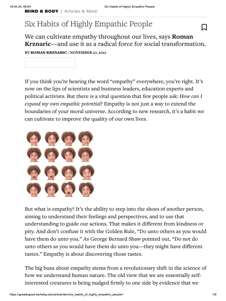 Six Habits of Highly Empathic People | PDF | Empathy