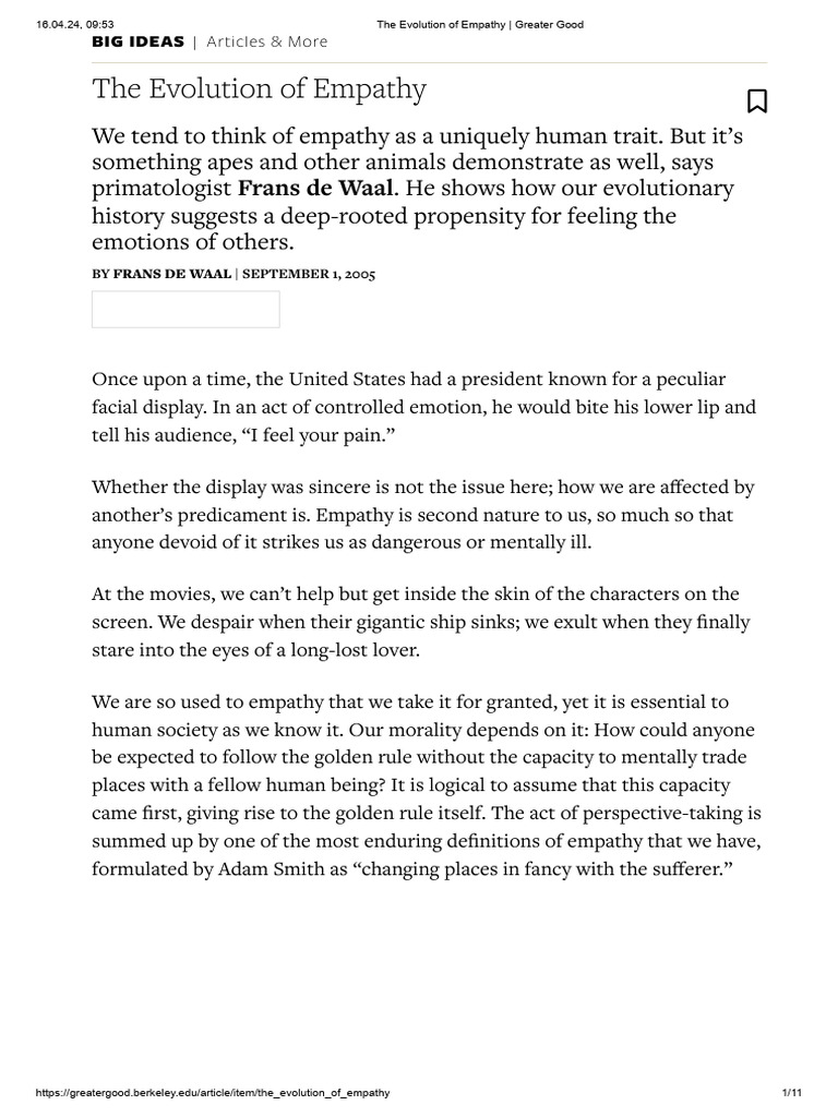 The Evolution of Empathy - Greater Good | PDF | Empathy | Psychology